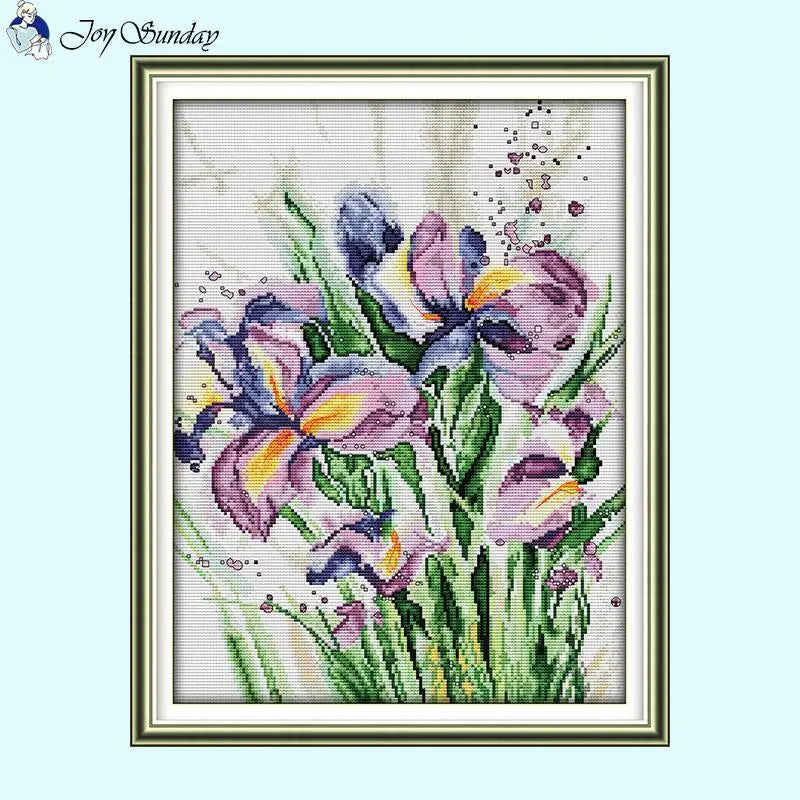 Iris Pattern Joy Sunday Floral Cross Stitch Kit | AIMDIY