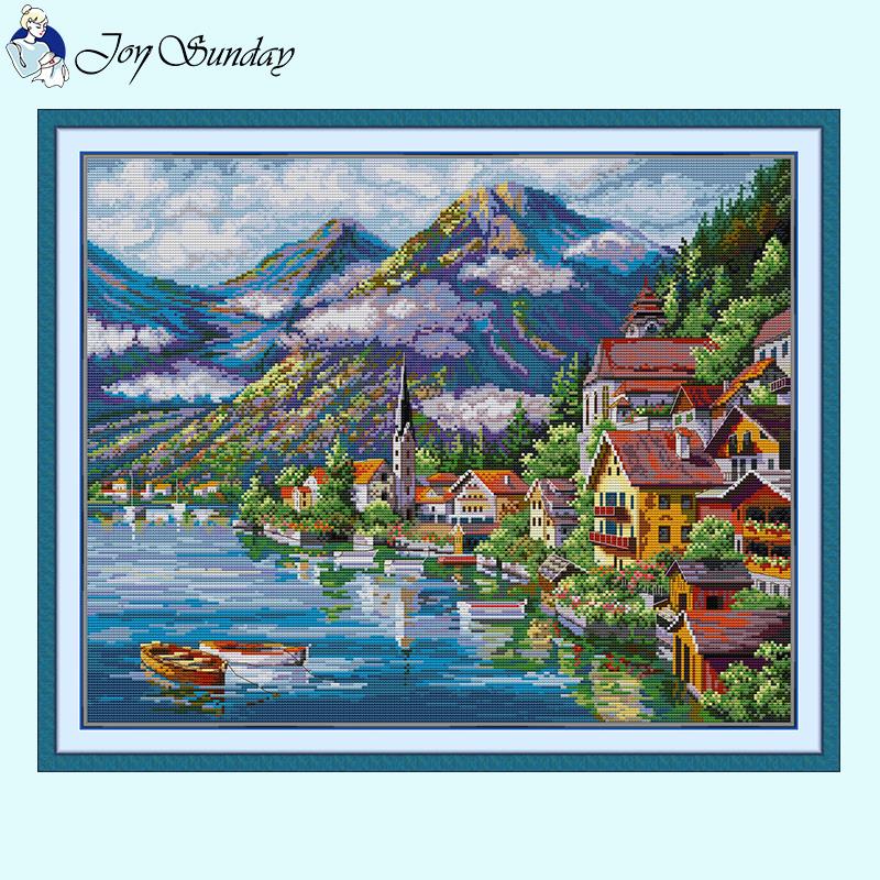 Alpine Village Scenic Pattern Cross Stitching | AIMDIY