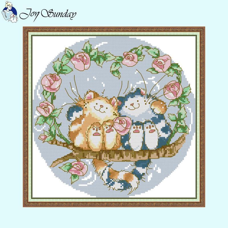 Animal Pattern Two Cats Printing DIY Cross Stitch | AIMDIY