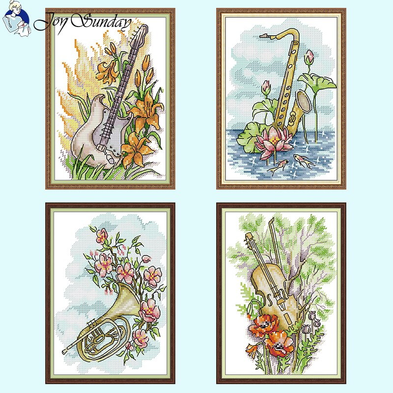 Flower And Musical Instrument cross stitch charts | AIMDIY