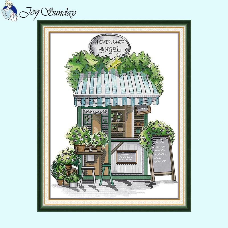 Green Flower Shop Scenery Pattern DIY Cross Stitch - AIMDIY.COM