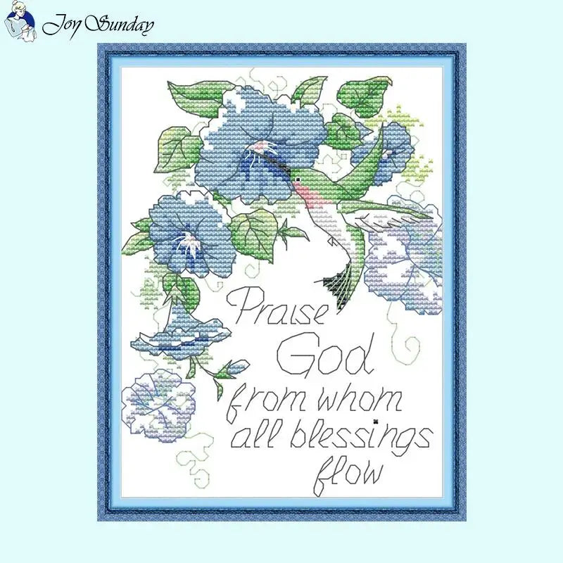 Praise God Blue Flower Joy Sunday Cross Stitch - AIMDIY.COM