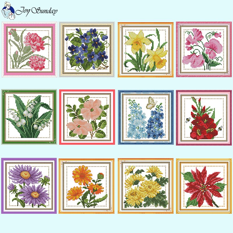 Twelve Month Flowers Floral Pattern DIY Cross Stitch | AIMDIY