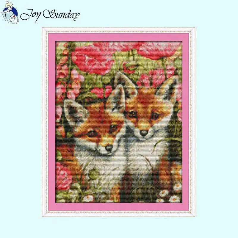 Two Little Foxes Joy Sunday Animal Cross Stitch Kits – AIMDIY