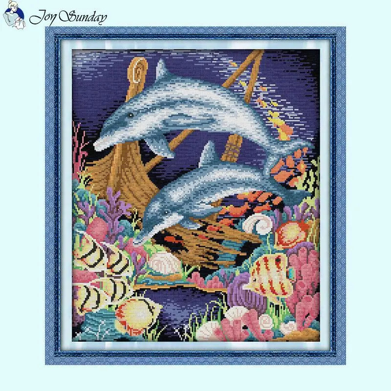 Marine Dolphin Stamped Cross Stitch - AIMDIY.COM
